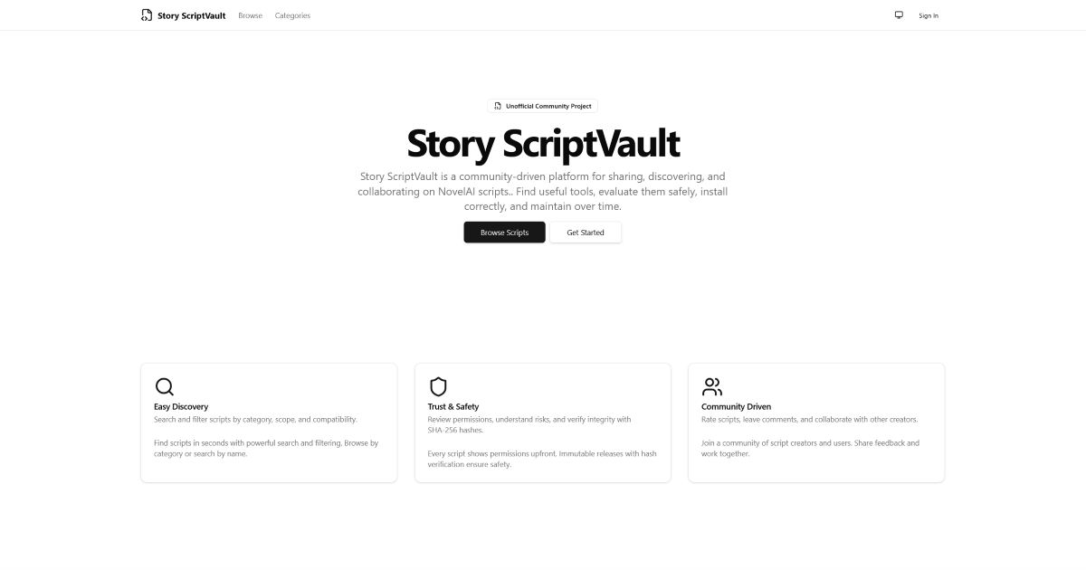 Story ScriptVault - Community platform for NovelAI scripts